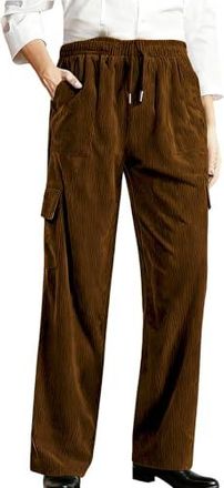 Generic Pantalon cargo en velours côtelé pour femme avec cordon de serrage élastique - Coupe ample - Pantalon décontracté et confortable pour lautomne avec po