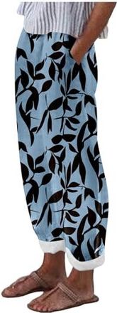 Generic Pantalon en coton et lin pour femme - Jambe large - Pantalon de plage d&eacute;t&eacute; pour femme - Confortable - Pantalon de yoga Palazzo XIYU26028, bleu ciel, X