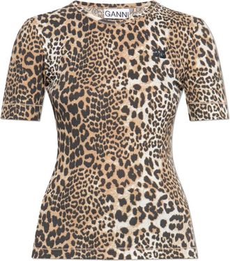 Ganni Leopard Rib T-shirt - - Tops - Damen - Beige - XS