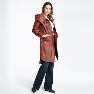Mouflon Lederjacke Alina Echtleder-Mantel in moderner Long-Optik mit Kapuze