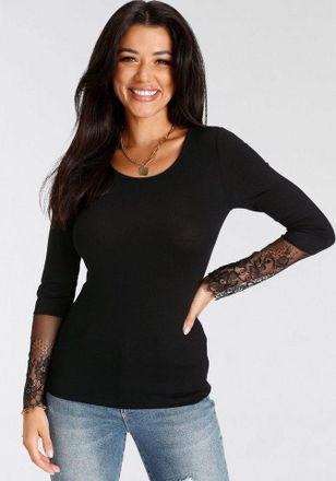 Melrose Langarmshirt taillierte Passform, aus Jersey und Spitze