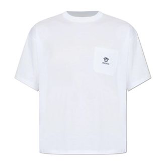 Versace Besticktes Baumwolljersey-T-Shirt - - Tops - Herren - Wei&szlig; - S