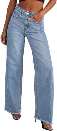 Generic Jean baggy pour femme - Coupe droite - Avec poches - Pantalon de loisirs - Pantalon long en denim d&eacute;contract&eacute; - Coupe droite - D&eacute;contract&eacute; - Coupe dro