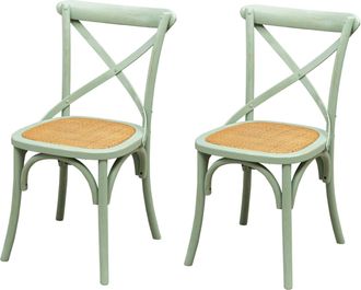 Biscottini International 2 Esszimmerstühle Holz landhausstil möbel 84x42x46 cm - Küchenstühle Holz - Rattanstühle esszimmermöbel Vintage - Bistrot Rattan Stuhl - Retro küchenm