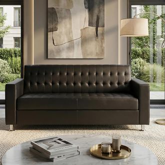 Mendler 3er Sofa Kunda, Couch Loungesofa, Kunstleder, Metall-F&uuml;&szlig;e 180cm - Coffee