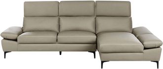 Beliani 4-Sitzer Ecksofa Taupe Echtleder L-F&ouml;rmig mit Chaiselongue Linksseitig Verstellbare Kopfst&uuml;tzen und Armlehnen Dicke Sitzkissen Wohnzimmer Sofa