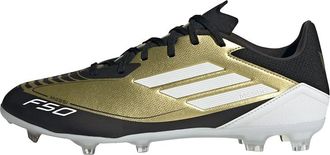 adidas Unisex F50 League Messi Football Boots Firm Ground, Gold Metallic/Cloud White/Core Black, 46 2/3 EU