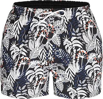 Bugatti Short de bain moderne pour homme avec motif floral en bleu marine ou turquoise, Motif floral noir, XXL