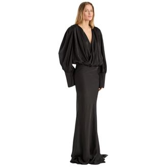Rotate Rotate Birger Christensen, Femme, Robes, Noir, Taille: 38 FR Robe Longue Noire Col en V