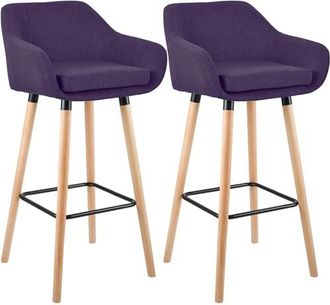 Clp Lot de 2 tabourets de Bar rembourr&eacute;s avec Dossier Grant, chaises de Bar en Tissu, pi&eacute;tement en Bois, capacit&eacute; de Charge jusqu&agrave; 150 kg, Couleur:Violet