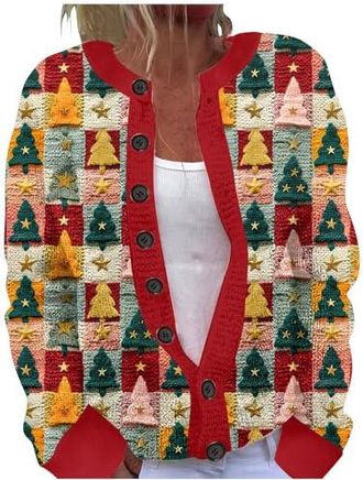 Generic 2026 Vestes de No&euml;l pour femme Cardigan Veste porte-bonheur imprim&eacute;e &agrave; poitrine, multicolore, XL