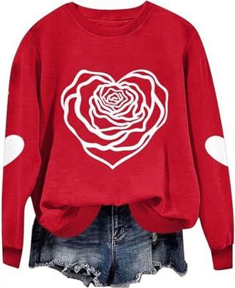 Generico Sweatshirt moderne &agrave; col rond pour femme, sans capuche, mi-saison, v&ecirc;tement d&eacute;contract&eacute; pour femme, coupe ajust&eacute;e, pour la Saint-Valentin, S-3XL, Roug