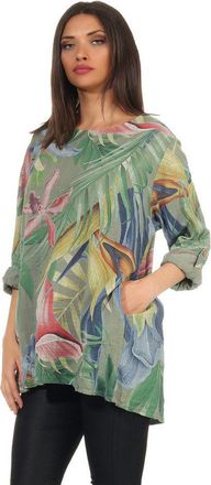 Mississhop 3/4-Arm-Shirt Damen-Bluse 100 % Baumwolle mit tropischem Print