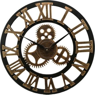 Heallily Metall Getriebe Wanduhr 3D Vintage Europ&auml;ischen Getriebe Wanduhr R&ouml;mischen Ziffern Runde Nicht- Tickt Stille Quartz Uhr f&uuml;r Hause Wohnzimmer LOFT Deco