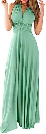 Onsoyours Femme Sexy V-Col Robe Elégante Soirée sans Dos Cocktail Robes Multi-Style Demoiselle dhonneur Mariage Fête Longue Bandage Noces Long Dress Vert Clair 