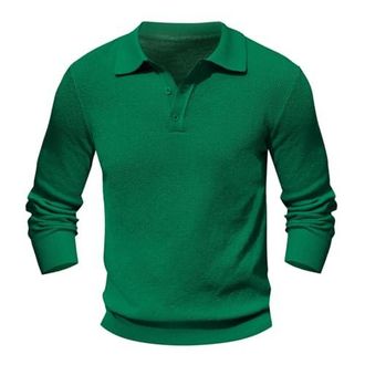 Generic Polo pour homme en jersey de coton &agrave; col standard 1/4 de bouton, t-shirt Henley, coupe r&eacute;guli&egrave;re, couleur unie, chemises &agrave; manches longues, style urba