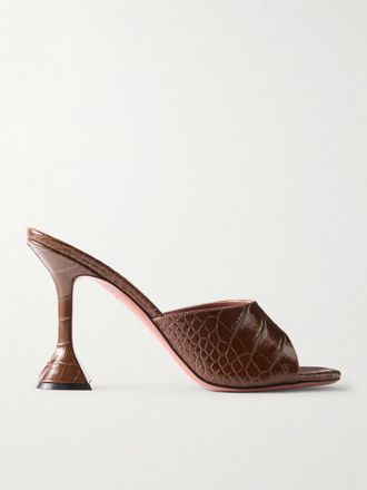 Amina Muaddi Mules En Cuir Effet Croco Lupita - Marron