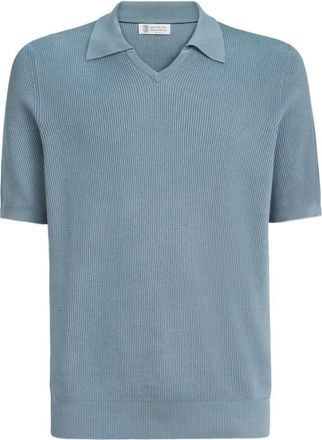 Brunello Cucinelli Homme, Pulls, Bleu, Taille: 2XL Polo en maille anglaise de coton