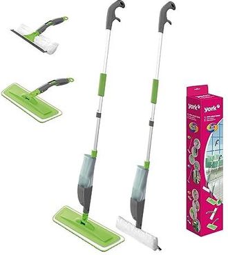 York Bodenwischer Fensterputzer Set Wischmopp Sprühwischer Mop 4in1 Fensterreiniger Sprühfunktion Tank 500 ml Teleskopstiel 110 cm Sprühmopp Spray&Collect,