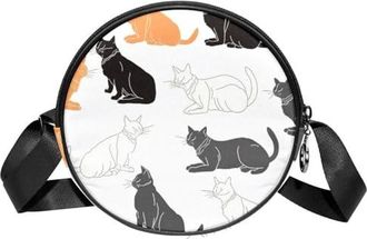 Generic Petit sac &agrave; bandouli&egrave;re rond pour femme, motif chats avec fermeture &eacute;clair, bretelles r&eacute;glables, sac &agrave; main rond d&eacute;contract&eacute; pour femmes et filles
