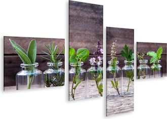 Islandburner Bild auf Leinwand Flasche &Auml;therisches &Ouml;l Mit Kr&auml;utern Heiliges Basilikum Blume Basilikum Blume Ros Bilder Wandbilder Poster