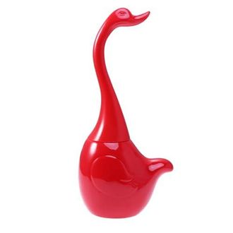 Cabilock Set De Brosse De Toilette Forme De Cygne Compacte pour Salle De Bain Ensemble De Brosse Et Support Rouge