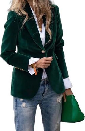 ORANDESIGNE Blazer en Velours pour Femme &agrave; Manches Longues OL Bureau Affaires Jackets &Eacute;l&eacute;gant Blouson Revers avec Bouton Vintage Manteau A Vert XL