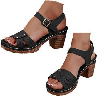 Generic Sandales d&eacute;t&eacute; pour femme 2026, talons hauts &eacute;pais, fleurs avec bouche de poisson, sandales d&eacute;t&eacute; habill&eacute;es d&eacute;contract&eacute;es avec sangle de cheville ajour&eacute;