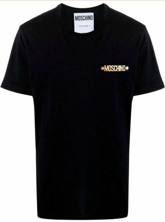 Moschino T-Shirt COUTURE Damen Metal Gold Logo Regular Fit Goldene Metall-Logo-Applikation auf der Brust