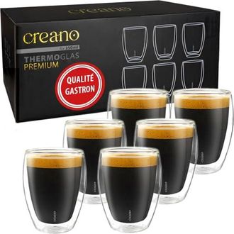 Creano Lot de 6 verres à double paroi de 250 ml - Qualité gastronomique - 100% lavables au lave-vaisselle