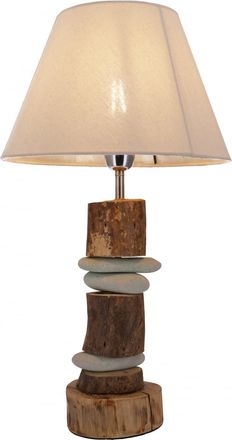 Guru Shop Tischleuchte/Tischlampe, Treibholz, Flußstein, in Bali Handgemacht aus Naturmaterial - Modell Hermosa, 54x32x32 cm