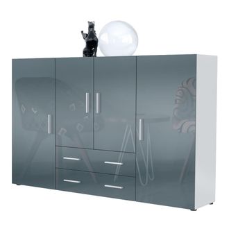 Vladon Highboard Nora Anrichte mit 2 Schubladen und 4 T&uuml;ren mit insgesamt 8 F&auml;cher dahinter, Wei&szlig; matt/Grau Hochglanz (166,5 x 106,5 x 35 cm)