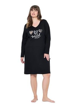 Ulla Popken Bigshirt, Leopard Chemise de Nuit, Noir, 50-52 Femmes