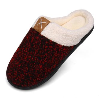 Mishansha Winter Hausschuhe Herren Gefüttert Pantoffeln Damen Warm Slippers Memory Foam Plüsch Rot 44/45