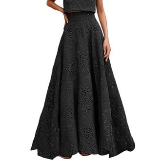 Generic Jupe longue femme dété style bohème avec taille évasée en dentelle florale avec poches trapèze avec volants taille haute poncho en maille à couches, d