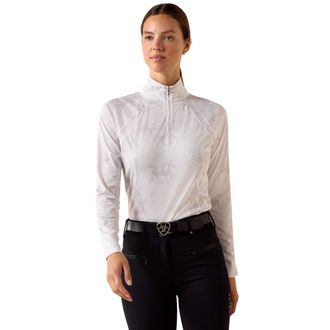 Ariat Womens Sunstopper 3.0 1/4 Zip Baselayer Top Long Sleeve in White Mirage Print, Size X-Small, by Ariat