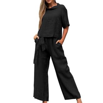 Generic V&ecirc;tements de sport pour femme avec col en V en satin &eacute;l&eacute;gant deux pi&egrave;ces Surv&ecirc;tement pour femme Pantalon de d&eacute;tente Ensemble de gym pour femme 2 pi&egrave;ce