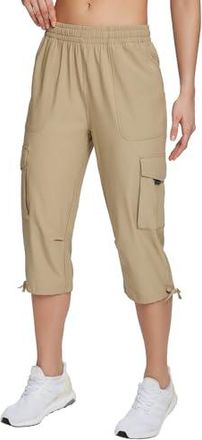 Baleaf Pantalon court pour femme résistant à leau 7/8 cargo Capri à séchage rapide pour la marche, la randonnée, les voyages en plein air, marron, L