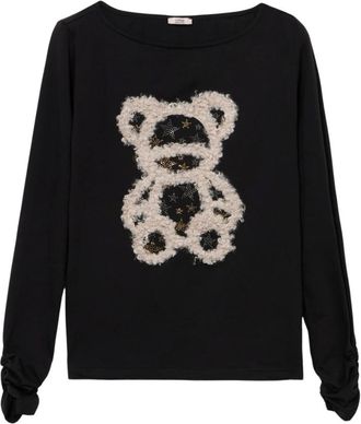 Oltre Femme, Tops, Noir, Taille: 42 FR T-shirt en jersey avec imprim&eacute; et applications