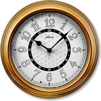 Atlanta Mocassin Wanduhr mit Beleuchtung, Gold Metallgeh&auml;use, 30 cm, Quarzwerk, Licht-Sensor, Innen und Au&szlig;en geeignet - 4526
