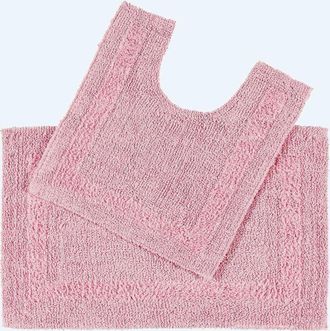 Homescapes 2-TLG. Badematten-Set rosa, Badematte 50x80 cm & WC-Vorleger mit Ausschnitt 50x55 cm, Baumwoll-Badteppiche mit Wende-Design