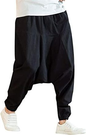 ORANDESIGNE Hommes Sarouel Pantalon Confortable Taille Élastique Pantalon De Mode Unicolore Casual Yoga Hippies Pantalon C Noir XL