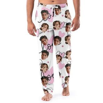 Generic Pantalon de pyjama personnalis&eacute; pour homme et femme avec cordon de serrage et poche, cadeaux personnalis&eacute;s pour amoureux, papa, maman, famille, 1-Roug