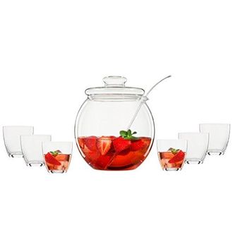 Bohemia Design Cristal 093 006 146 Service de Punch 9 pi&egrave;ces, 1 saladier &agrave; Punch env. 4,5 litres avec Couvercle en Verre Borosilicate r&eacute;sistant &agrave; la Chaleur + 6 gobe