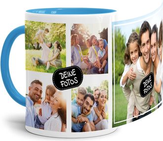 Tassendruck Foto-Tasse zum selbst gestalten mit Foto-Collage für 5 Wunschfotos - Geschenk für Familie, Freunde, Geburtstag, Weihnachten - Keramik Innen & Henkel H