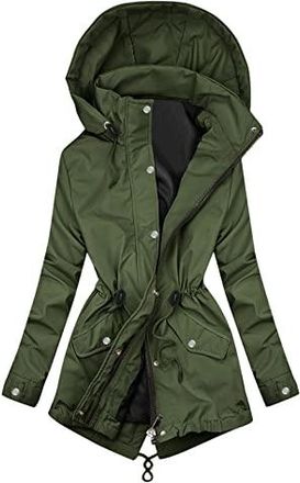 Generic Vestes pour femmes 2026 - Couleur unie - Poches zipp&eacute;es - Capuche amovible - Veste fine matelass&eacute;e, vert militaire, XXL