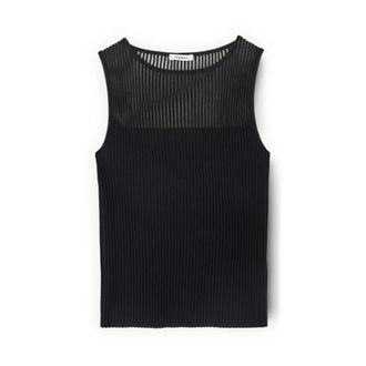 Motivi Fein geripptes Strickoberteil mit transparentem Ausschnitt - - Tops - Damen - Schwarzk - XS