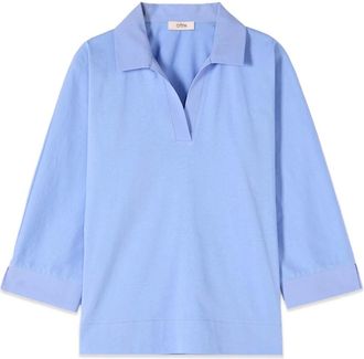 Oltre Femme, Blouses et Chemises, Bleu, Taille: 42 FR Polo T-shirt avec d&eacute;tails en popeline