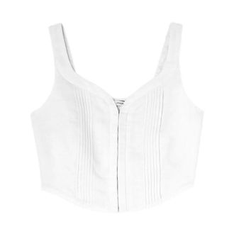 Motivi Top bustier en m&eacute;lange lin lyocell - Femme - Tops - Blanc - Taille: 44 FR