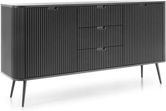 Selsey Zova Kommode Schwarz - Modernes Sideboard mit 3 Schubladen & Fächern - Platinschicht Holz & MDF Matt - Schwarze Metallfüße - Für Wohnzimmer/Schlafzimm